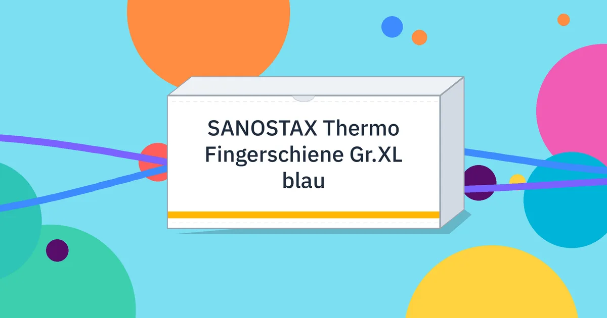 Symbolbild: Packung mit der Aufschrift SANOSTAX Thermo Fingerschiene Gr.XL blau (PZN 11550413) – Verfügbarkeit und Bezug in Apotheken in Frankfurt am Main