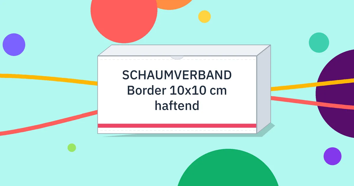 Symbolbild: Packung mit der Aufschrift SCHAUMVERBAND Border 10x10 cm haftend (PZN 17833655) – Verfügbarkeit und Bezug in Apotheken in Frankfurt am Main