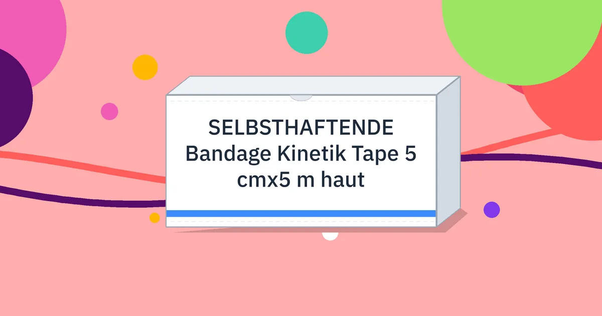 Symbolbild: Packung mit der Aufschrift SELBSTHAFTENDE Bandage Kinetik Tape 5 cmx5 m haut (PZN 16204236) – Verfügbarkeit und Bezug in Apotheken in Frankfurt am Main