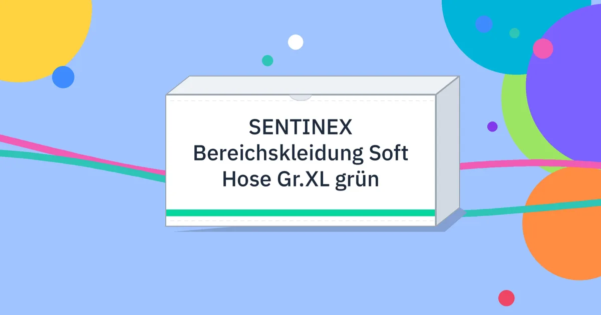 Symbolbild: Packung mit der Aufschrift SENTINEX Bereichskleidung Soft Hose Gr.XL grün (PZN 09737475) – Verfügbarkeit und Bezug in Apotheken in Frankfurt am Main