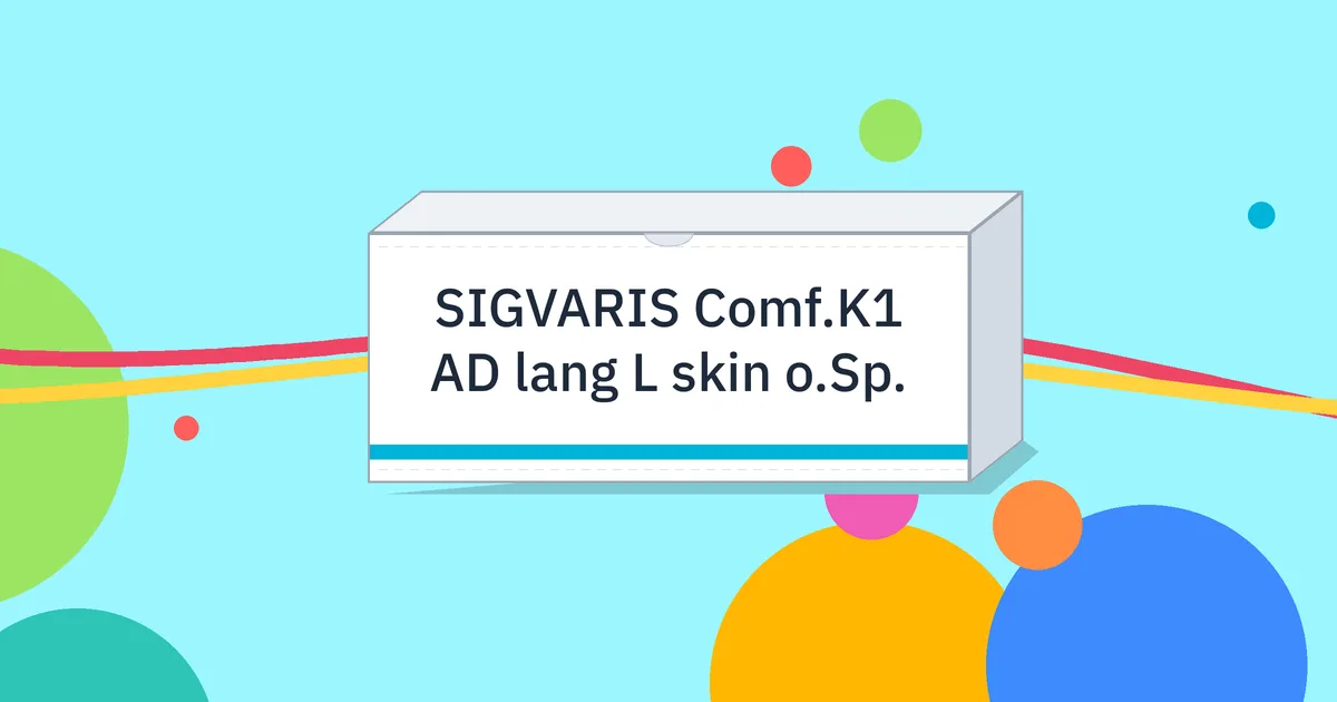 Symbolbild: Packung mit der Aufschrift SIGVARIS Comf.K1 AD lang L skin o.Sp. (PZN 17041210) – Verfügbarkeit und Bezug in Apotheken in Frankfurt am Main