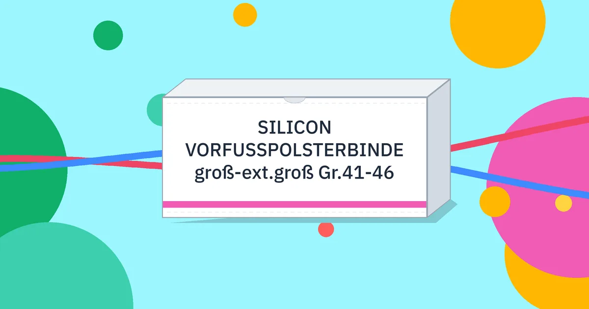 Symbolbild: Packung mit der Aufschrift SILICON VORFUSSPOLSTERBINDE groß-ext.groß Gr.41-46 (PZN 15381640) – Verfügbarkeit und Bezug in Apotheken in Frankfurt am Main