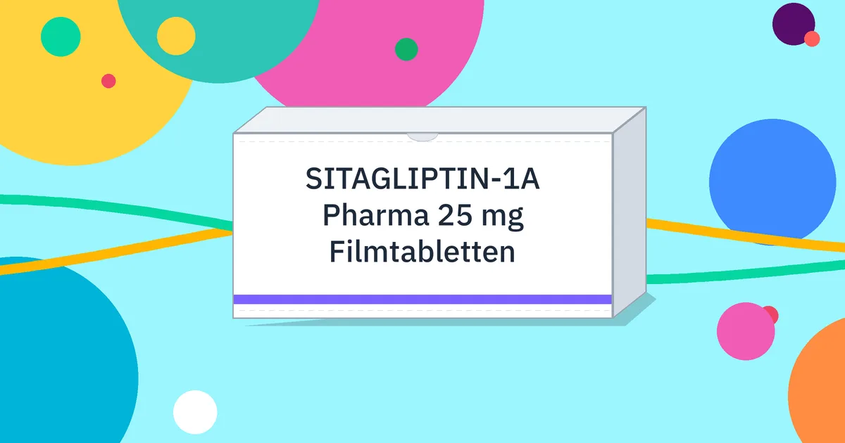 Symbolbild: Packung mit der Aufschrift SITAGLIPTIN-1A Pharma 25 mg Filmtabletten (PZN 17816183) – Verfügbarkeit und Bezug in Apotheken in Frankfurt am Main