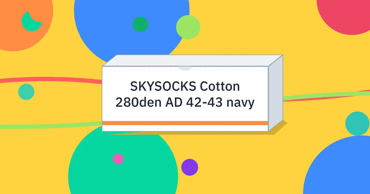 Symbolbild: Packung mit der Aufschrift SKYSOCKS Cotton 280den AD 42-43 navy (PZN 18664284) – Verfügbarkeit und Bezug in Apotheken in Frankfurt am Main