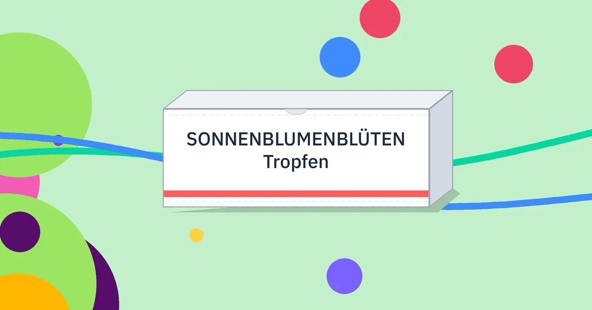 Symbolbild: Packung mit der Aufschrift SONNENBLUMENBLÜTEN Tropfen (PZN 17555860) – Verfügbarkeit und Bezug in Apotheken in Frankfurt am Main