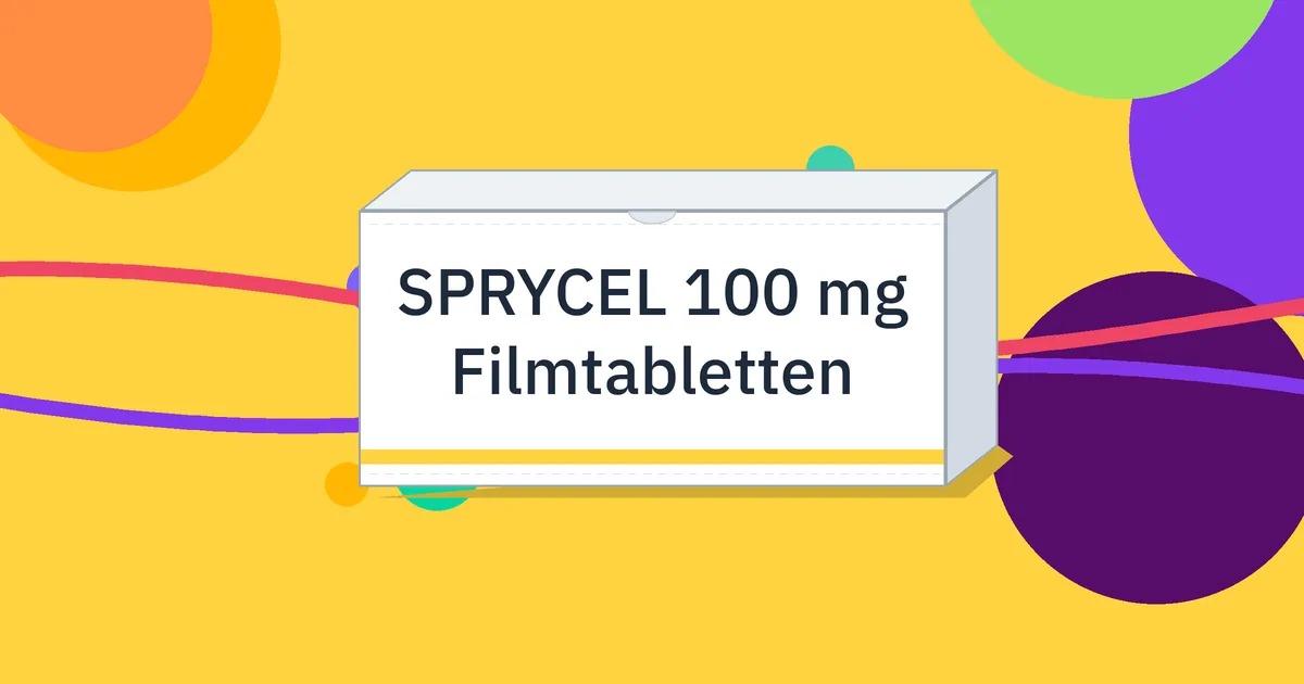 Symbolbild: Packung mit der Aufschrift SPRYCEL 100 mg Filmtabletten (PZN 15433868) – Verfügbarkeit und Bezug in Apotheken in Frankfurt am Main