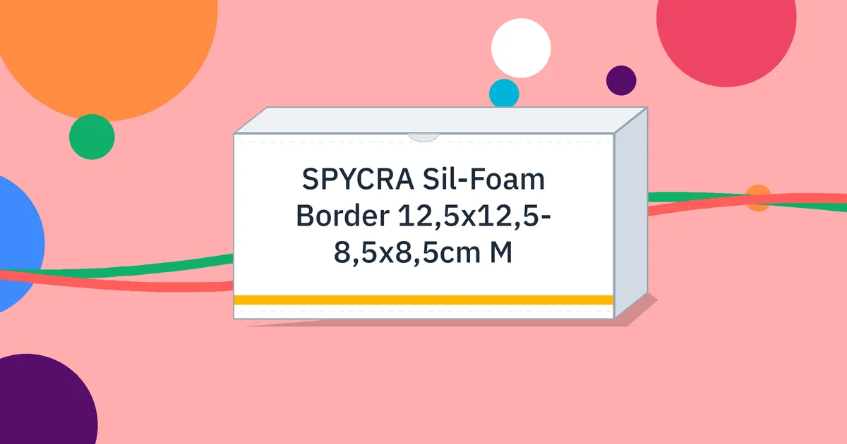 Symbolbild: Packung mit der Aufschrift SPYCRA Sil-Foam Border 12,5x12,5-8,5x8,5cm M (PZN 18410804) – Verfügbarkeit und Bezug in Apotheken in Frankfurt am Main