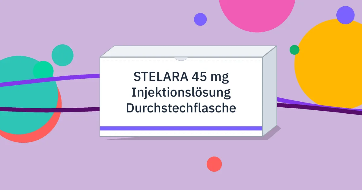 Symbolbild: Packung mit der Aufschrift STELARA 45 mg Injektionslösung Durchstechflasche (PZN 11088386) – Verfügbarkeit und Bezug in Apotheken in Frankfurt am Main