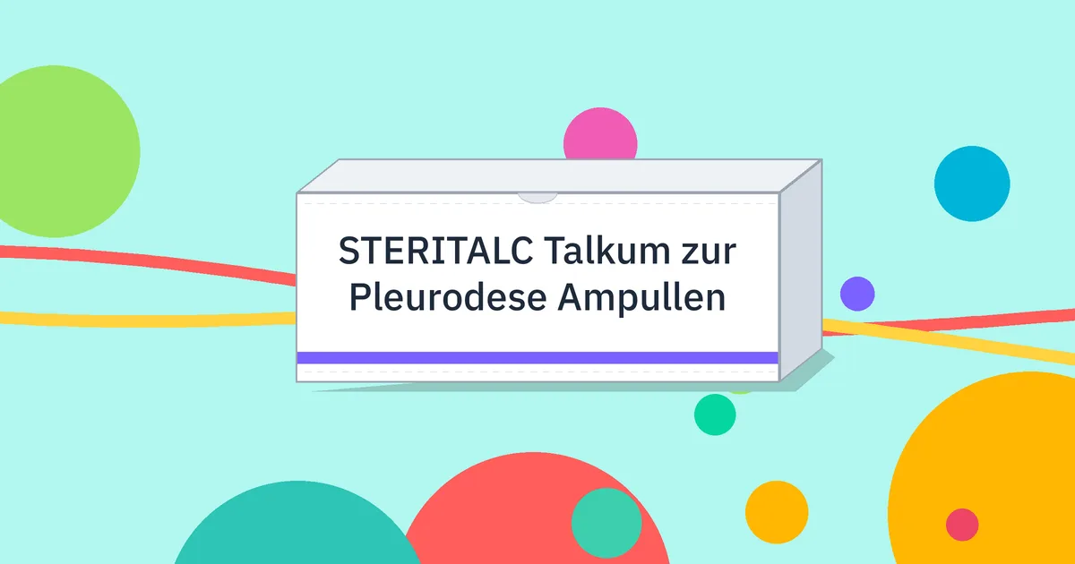 Symbolbild: Packung mit der Aufschrift STERITALC Talkum zur Pleurodese Ampullen (PZN 11069408) – Verfügbarkeit und Bezug in Apotheken in Frankfurt am Main