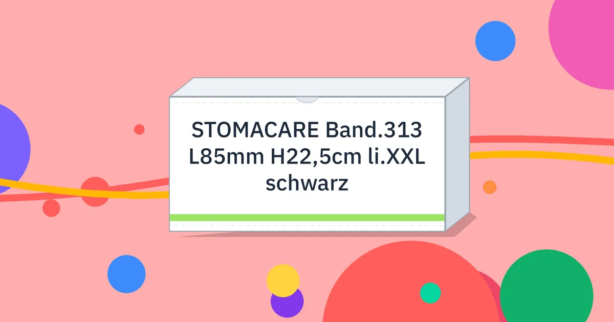 Symbolbild: Packung mit der Aufschrift STOMACARE Band.313 L85mm H22,5cm li.XXL schwarz (PZN 10841597) – Verfügbarkeit und Bezug in Apotheken in Frankfurt am Main