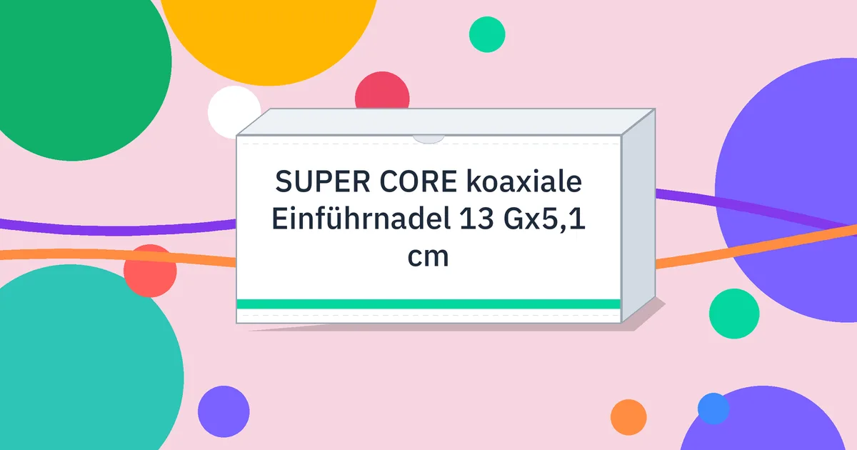 Symbolbild: Packung mit der Aufschrift SUPER CORE koaxiale Einführnadel 13 Gx5,1 cm (PZN 06770905) – Verfügbarkeit und Bezug in Apotheken in Frankfurt am Main