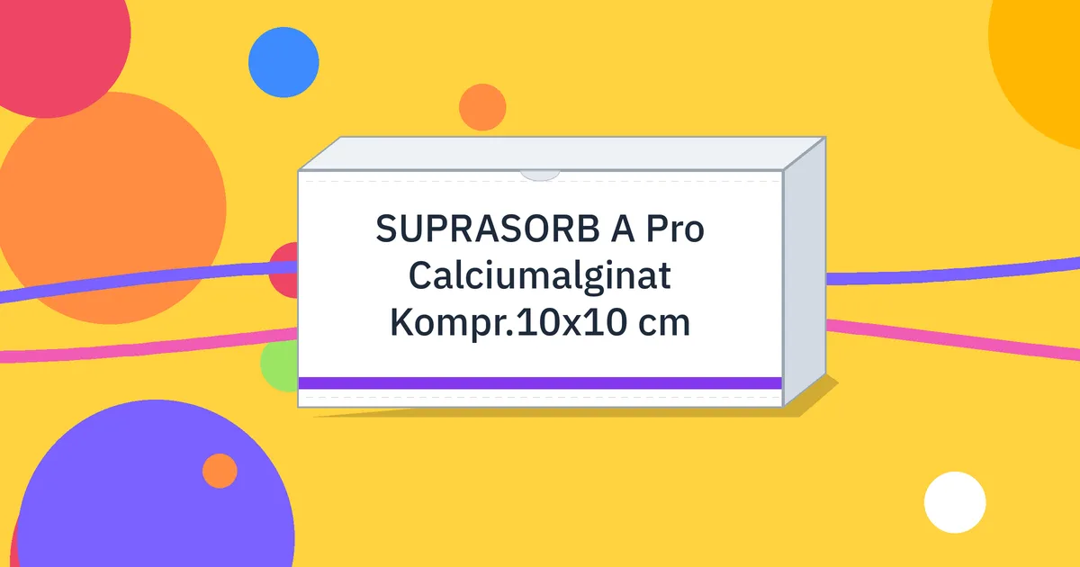 Symbolbild: Packung mit der Aufschrift SUPRASORB A Pro Calciumalginat Kompr.10x10 cm (PZN 19420609) – Verfügbarkeit und Bezug in Apotheken in Frankfurt am Main