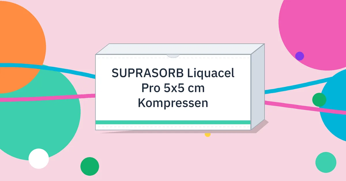 Symbolbild: Packung mit der Aufschrift SUPRASORB Liquacel Pro 5x5 cm Kompressen (PZN 18772625) – Verfügbarkeit und Bezug in Apotheken in Frankfurt am Main