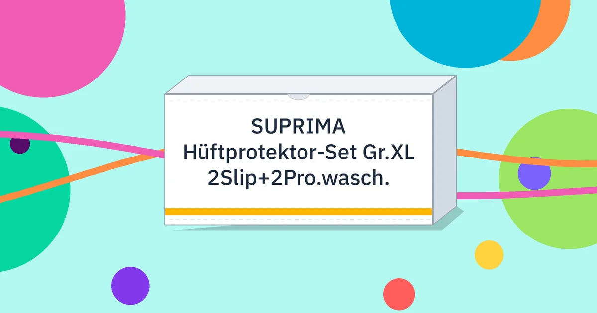 Symbolbild: Packung mit der Aufschrift SUPRIMA Hüftprotektor-Set Gr.XL 2Slip+2Pro.wasch. (PZN 09784339) – Verfügbarkeit und Bezug in Apotheken in Frankfurt am Main