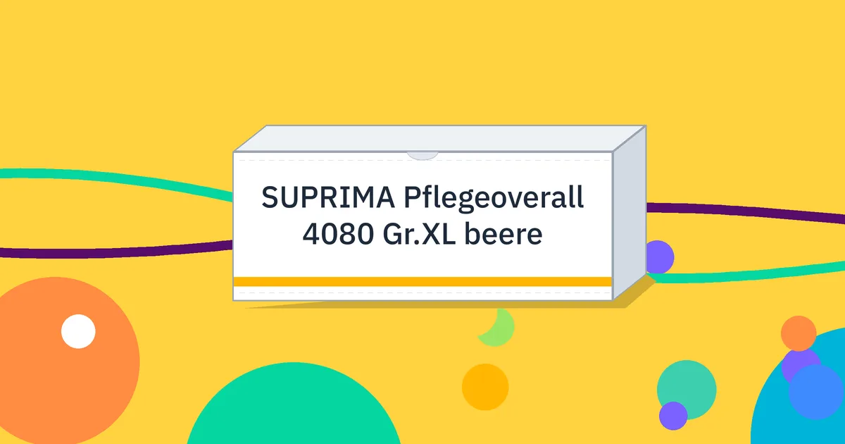 Symbolbild: Packung mit der Aufschrift SUPRIMA Pflegeoverall 4080 Gr.XL beere (PZN 07330060) – Verfügbarkeit und Bezug in Apotheken in Frankfurt am Main