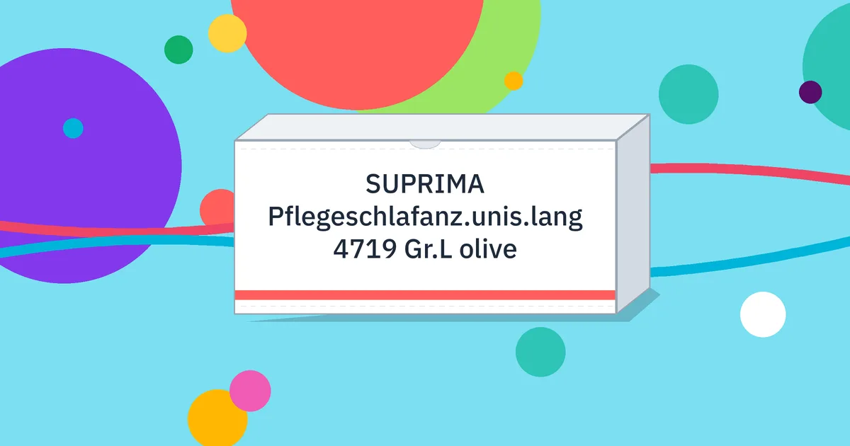 Symbolbild: Packung mit der Aufschrift SUPRIMA Pflegeschlafanz.unis.lang 4719 Gr.L olive (PZN 17314524) – Verfügbarkeit und Bezug in Apotheken in Frankfurt am Main
