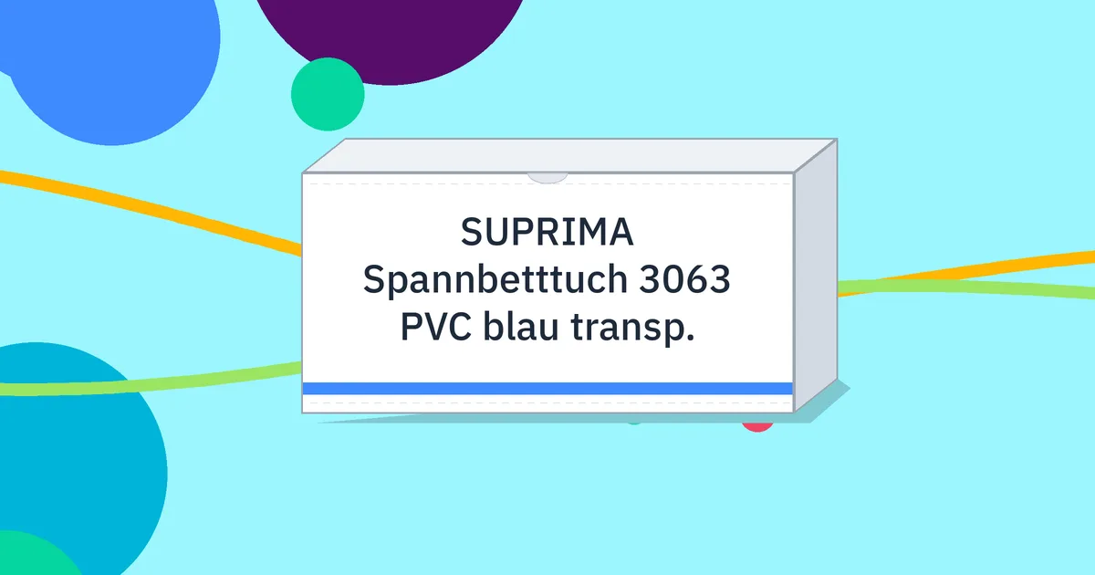 Symbolbild: Packung mit der Aufschrift SUPRIMA Spannbetttuch 3063 PVC blau transp. (PZN 01635551) – Verfügbarkeit und Bezug in Apotheken in Frankfurt am Main