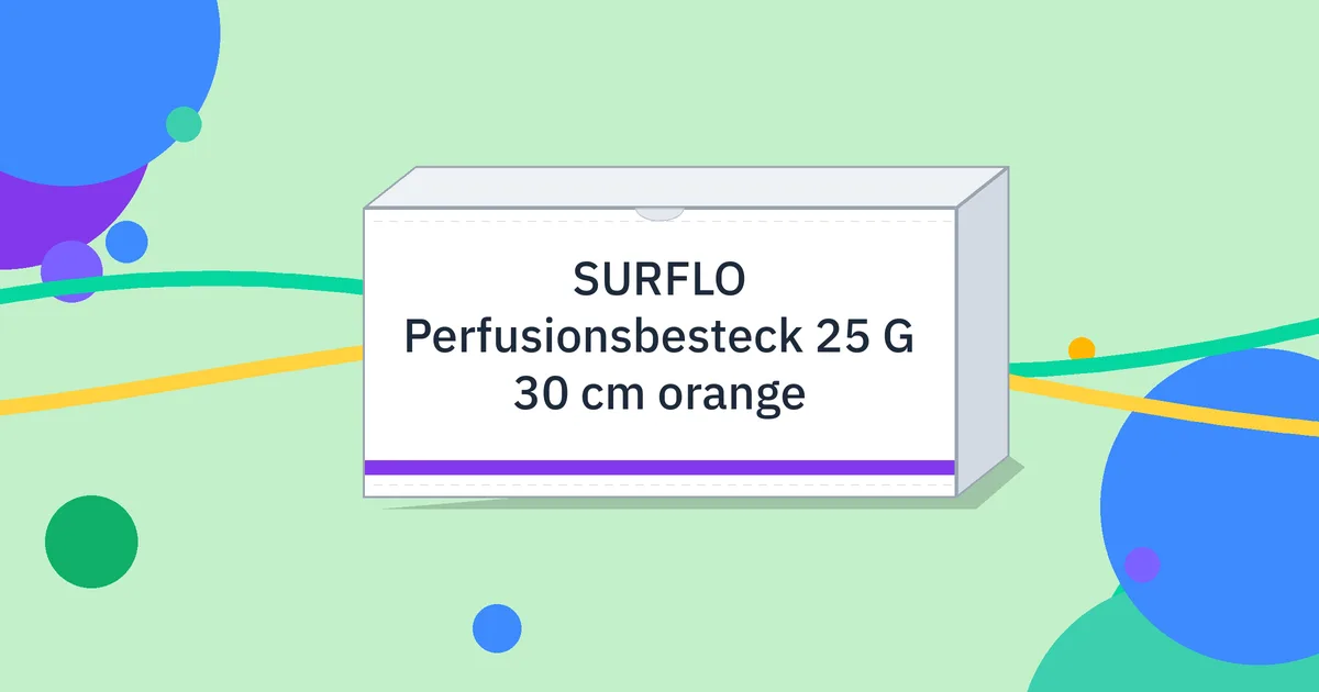 Symbolbild: Packung mit der Aufschrift SURFLO Perfusionsbesteck 25 G 30 cm orange (PZN 05866307) – Verfügbarkeit und Bezug in Apotheken in Frankfurt am Main