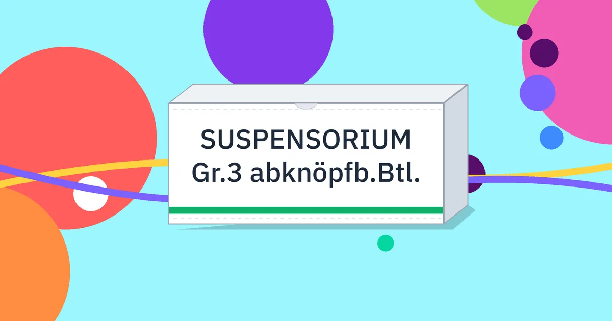 Symbolbild: Packung mit der Aufschrift SUSPENSORIUM Gr.3 abknöpfb.Btl. (PZN 01739285) – Verfügbarkeit und Bezug in Apotheken in Frankfurt am Main