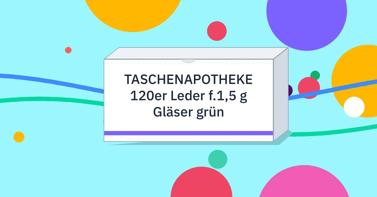 Symbolbild: Packung mit der Aufschrift TASCHENAPOTHEKE 120er Leder f.1,5 g Gläser grün (PZN 09747781) – Verfügbarkeit und Bezug in Apotheken in Frankfurt am Main