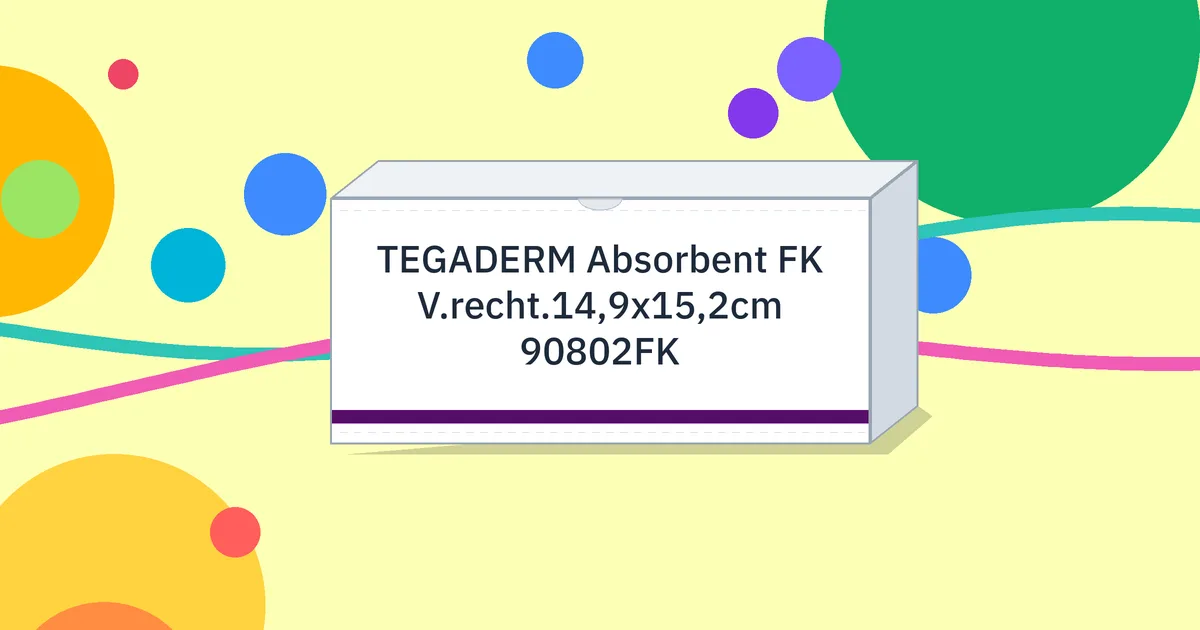 Symbolbild: Packung mit der Aufschrift TEGADERM Absorbent FK V.recht.14,9x15,2cm 90802FK (PZN 18320277) – Verfügbarkeit und Bezug in Apotheken in Frankfurt am Main