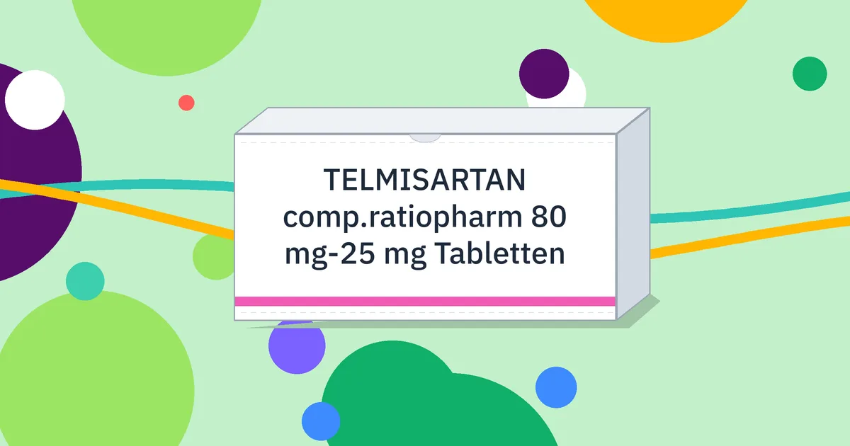 Symbolbild: Packung mit der Aufschrift TELMISARTAN comp.ratiopharm 80 mg-25 mg Tabletten (PZN 10282985) – Verfügbarkeit und Bezug in Apotheken in Frankfurt am Main
