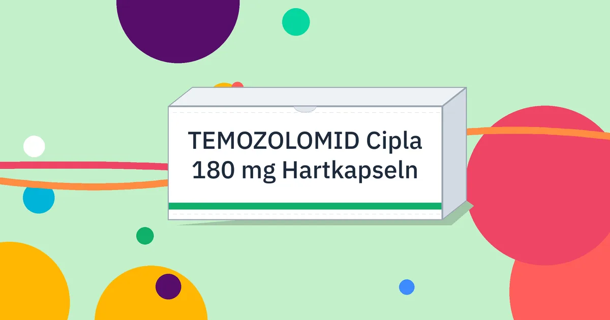 Symbolbild: Packung mit der Aufschrift TEMOZOLOMID Cipla 180 mg Hartkapseln (PZN 11715110) – Verfügbarkeit und Bezug in Apotheken in Frankfurt am Main