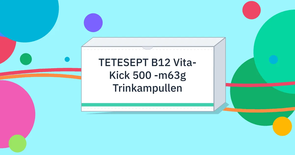 Symbolbild: Packung mit der Aufschrift TETESEPT B12 Vita-Kick 500 -m63g Trinkampullen (PZN 18756336) – Verfügbarkeit und Bezug in Apotheken in Frankfurt am Main