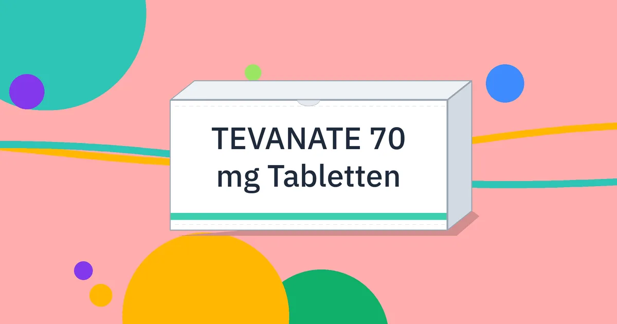 Symbolbild: Packung mit der Aufschrift TEVANATE 70 mg Tabletten (PZN 06326116) – Verfügbarkeit und Bezug in Apotheken in Frankfurt am Main