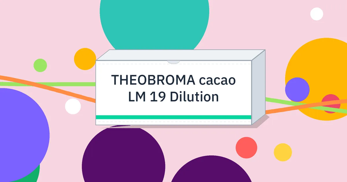 Symbolbild: Packung mit der Aufschrift THEOBROMA cacao LM 19 Dilution (PZN 13219852) – Verfügbarkeit und Bezug in Apotheken in Frankfurt am Main