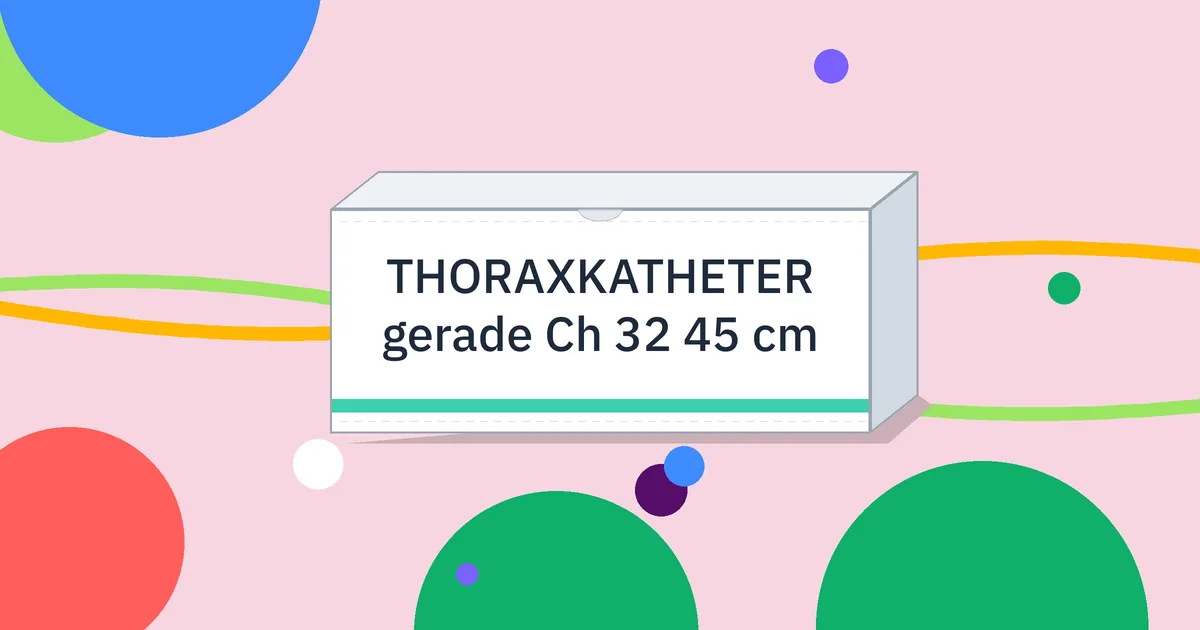 Symbolbild: Packung mit der Aufschrift THORAXKATHETER gerade Ch 32 45 cm (PZN 03049202) – Verfügbarkeit und Bezug in Apotheken in Frankfurt am Main
