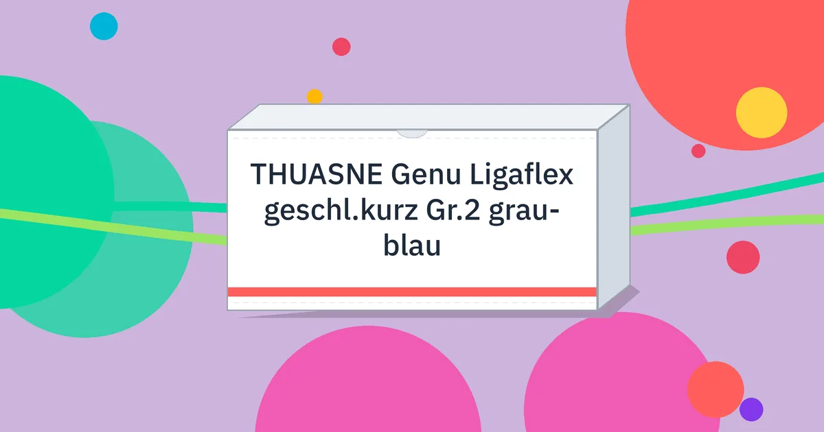 Symbolbild: Packung mit der Aufschrift THUASNE Genu Ligaflex geschl.kurz Gr.2 grau-blau (PZN 11330551) – Verfügbarkeit und Bezug in Apotheken in Frankfurt am Main