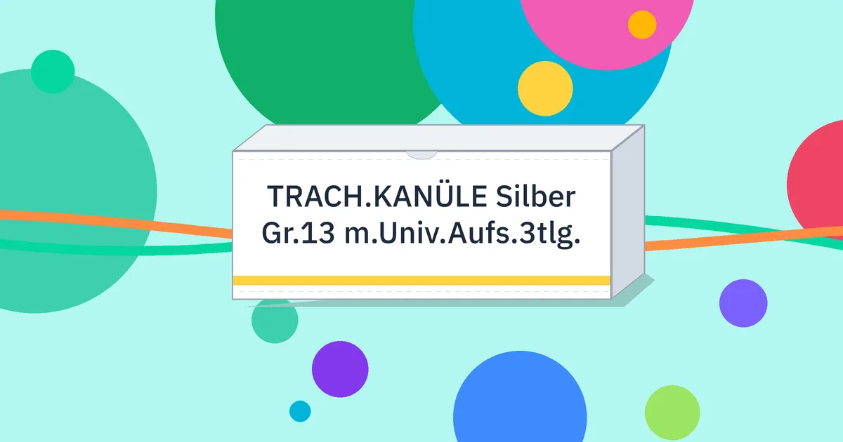 Symbolbild: Packung mit der Aufschrift TRACH.KANÜLE Silber Gr.13 m.Univ.Aufs.3tlg. (PZN 06989621) – Verfügbarkeit und Bezug in Apotheken in Frankfurt am Main