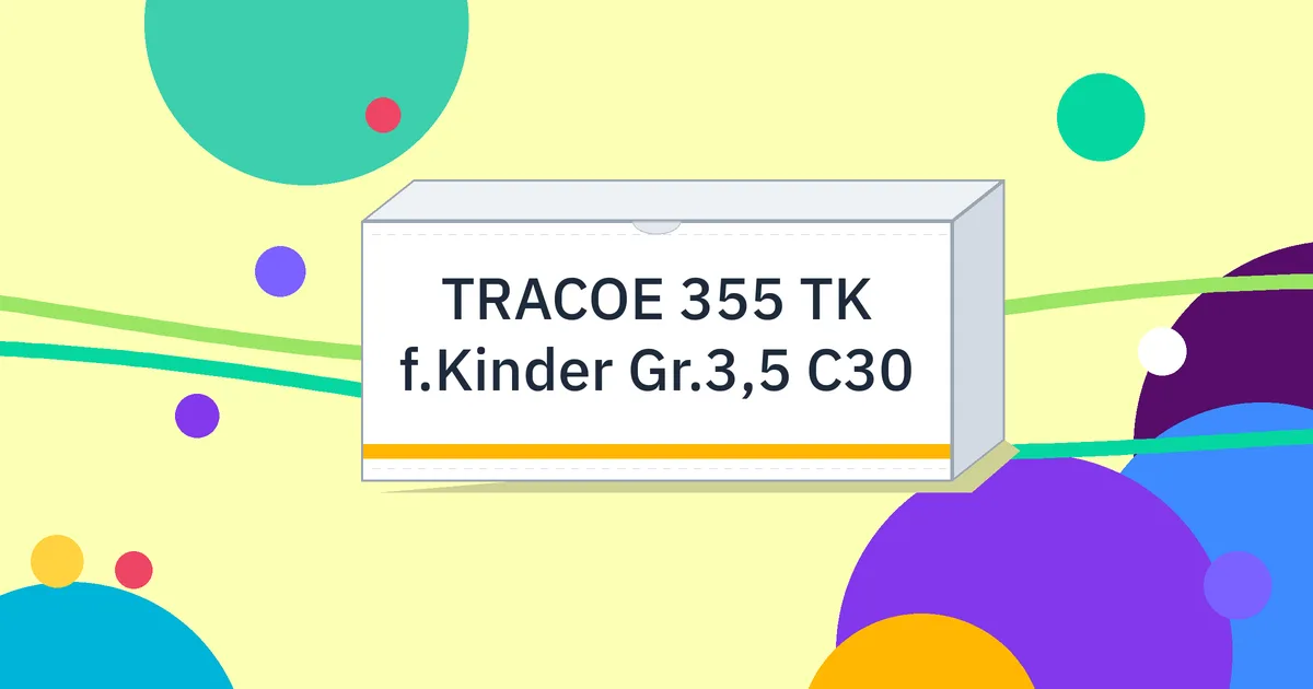 Symbolbild: Packung mit der Aufschrift TRACOE 355 TK f.Kinder Gr.3,5 C30 (PZN 11643971) – Verfügbarkeit und Bezug in Apotheken in Frankfurt am Main