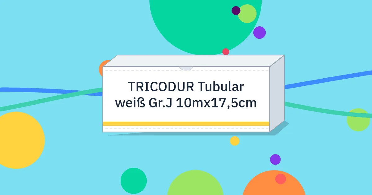 Symbolbild: Packung mit der Aufschrift TRICODUR Tubular weiß Gr.J 10mx17,5cm (PZN 06469442) – Verfügbarkeit und Bezug in Apotheken in Frankfurt am Main