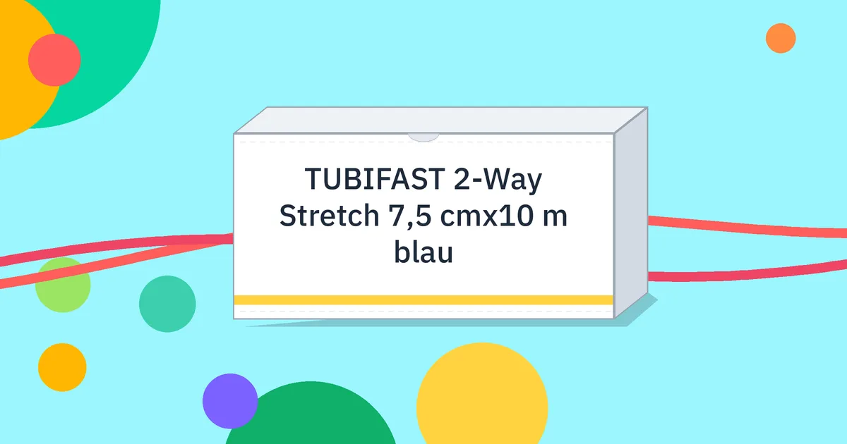 Symbolbild: Packung mit der Aufschrift TUBIFAST 2-Way Stretch 7,5 cmx10 m blau (PZN 17453651) – Verfügbarkeit und Bezug in Apotheken in Frankfurt am Main