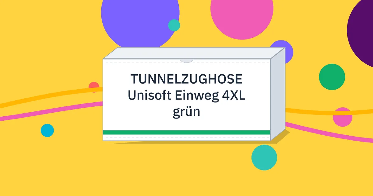 Symbolbild: Packung mit der Aufschrift TUNNELZUGHOSE Unisoft Einweg 4XL grün (PZN 04703810) – Verfügbarkeit und Bezug in Apotheken in Frankfurt am Main