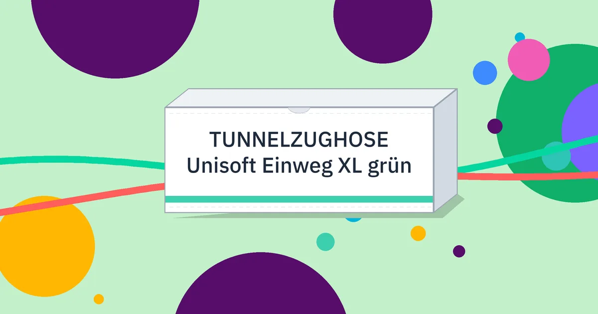 Symbolbild: Packung mit der Aufschrift TUNNELZUGHOSE Unisoft Einweg XL grün (PZN 04703862) – Verfügbarkeit und Bezug in Apotheken in Frankfurt am Main