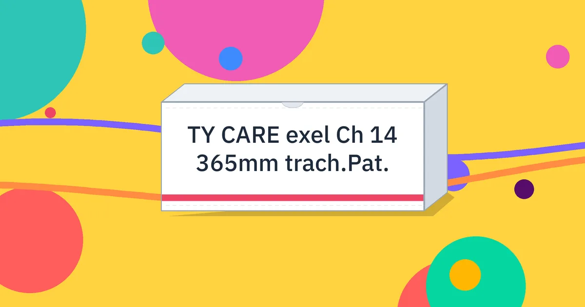 Symbolbild: Packung mit der Aufschrift TY CARE exel Ch 14 365mm trach.Pat. (PZN 00814381) – Verfügbarkeit und Bezug in Apotheken in Frankfurt am Main