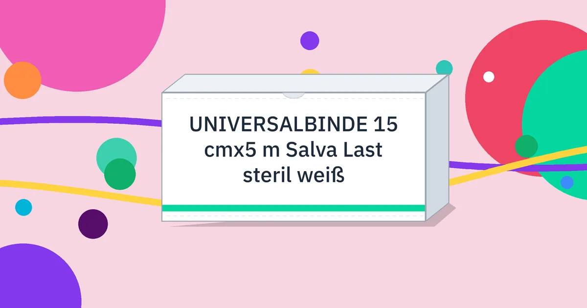 Symbolbild: Packung mit der Aufschrift UNIVERSALBINDE 15 cmx5 m Salva Last steril weiß (PZN 17152530) – Verfügbarkeit und Bezug in Apotheken in Frankfurt am Main
