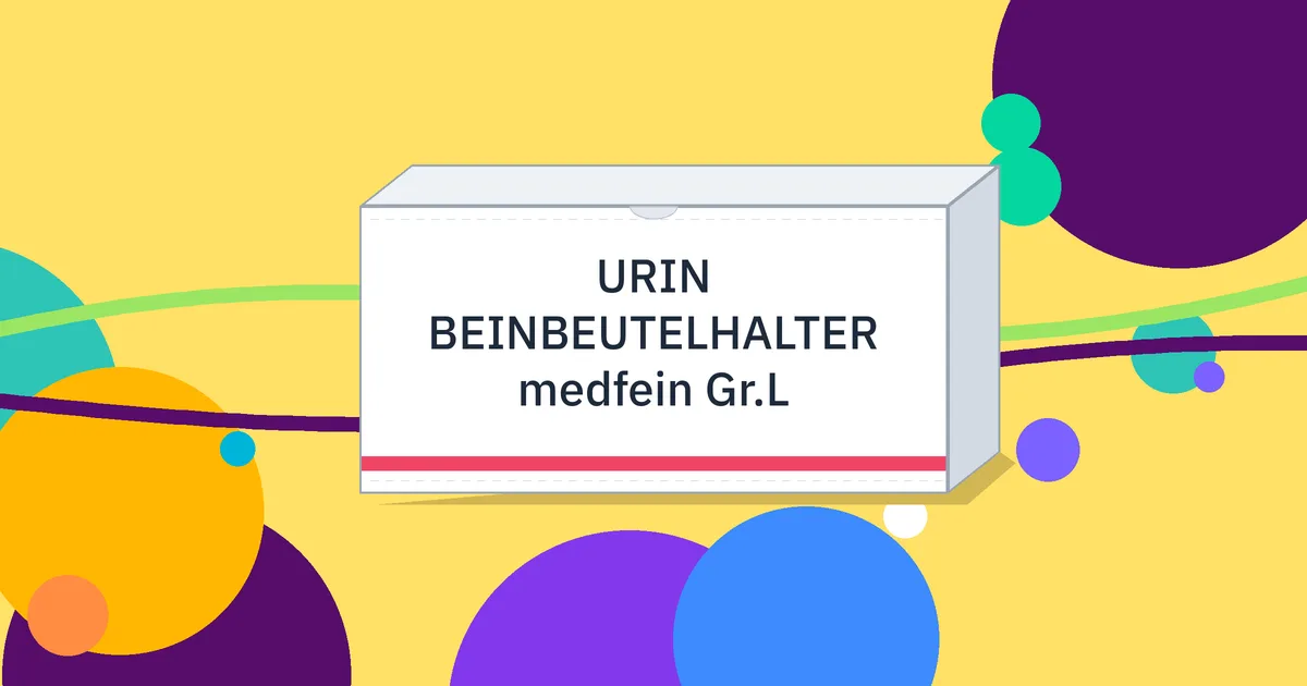 Symbolbild: Packung mit der Aufschrift URIN BEINBEUTELHALTER medfein Gr.L (PZN 13747189) – Verfügbarkeit und Bezug in Apotheken in Frankfurt am Main