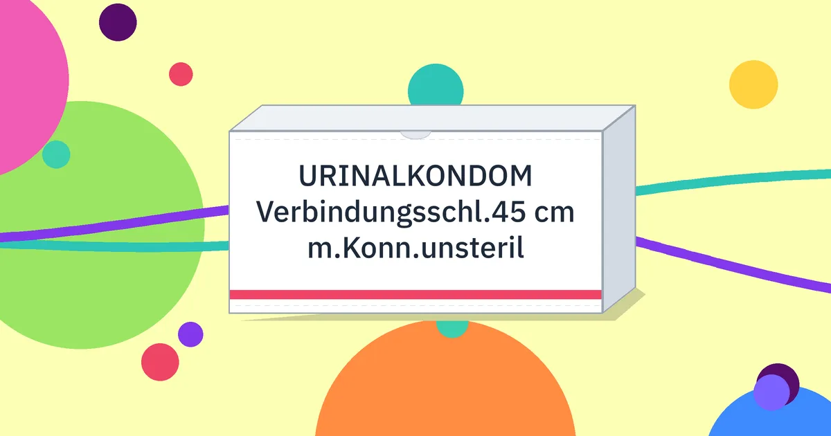Symbolbild: Packung mit der Aufschrift URINALKONDOM Verbindungsschl.45 cm m.Konn.unsteril (PZN 12341338) – Verfügbarkeit und Bezug in Apotheken in Frankfurt am Main