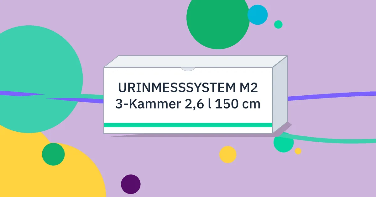 Symbolbild: Packung mit der Aufschrift URINMESSSYSTEM M2 3-Kammer 2,6 l 150 cm (PZN 01804982) – Verfügbarkeit und Bezug in Apotheken in Frankfurt am Main