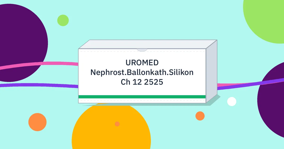 Symbolbild: Packung mit der Aufschrift UROMED Nephrost.Ballonkath.Silikon Ch 12 2525 (PZN 03281063) – Verfügbarkeit und Bezug in Apotheken in Frankfurt am Main
