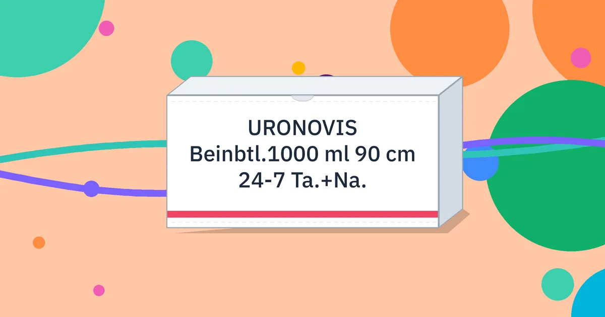 Symbolbild: Packung mit der Aufschrift URONOVIS Beinbtl.1000 ml 90 cm 24-7 Ta.+Na. (PZN 14373207) – Verfügbarkeit und Bezug in Apotheken in Frankfurt am Main