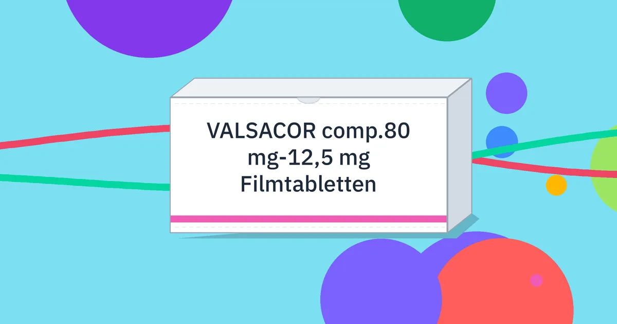 Symbolbild: Packung mit der Aufschrift VALSACOR comp.80 mg-12,5 mg Filmtabletten (PZN 08473264) – Verfügbarkeit und Bezug in Apotheken in Frankfurt am Main