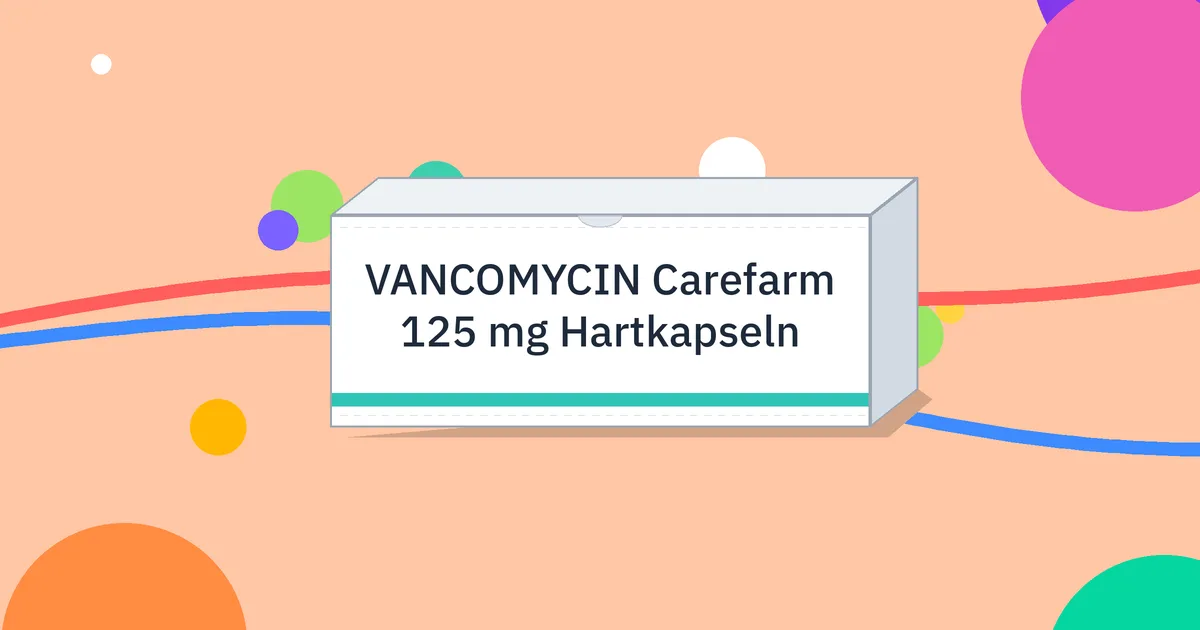 Symbolbild: Packung mit der Aufschrift VANCOMYCIN Carefarm 125 mg Hartkapseln (PZN 20366364) – Verfügbarkeit und Bezug in Apotheken in Frankfurt am Main