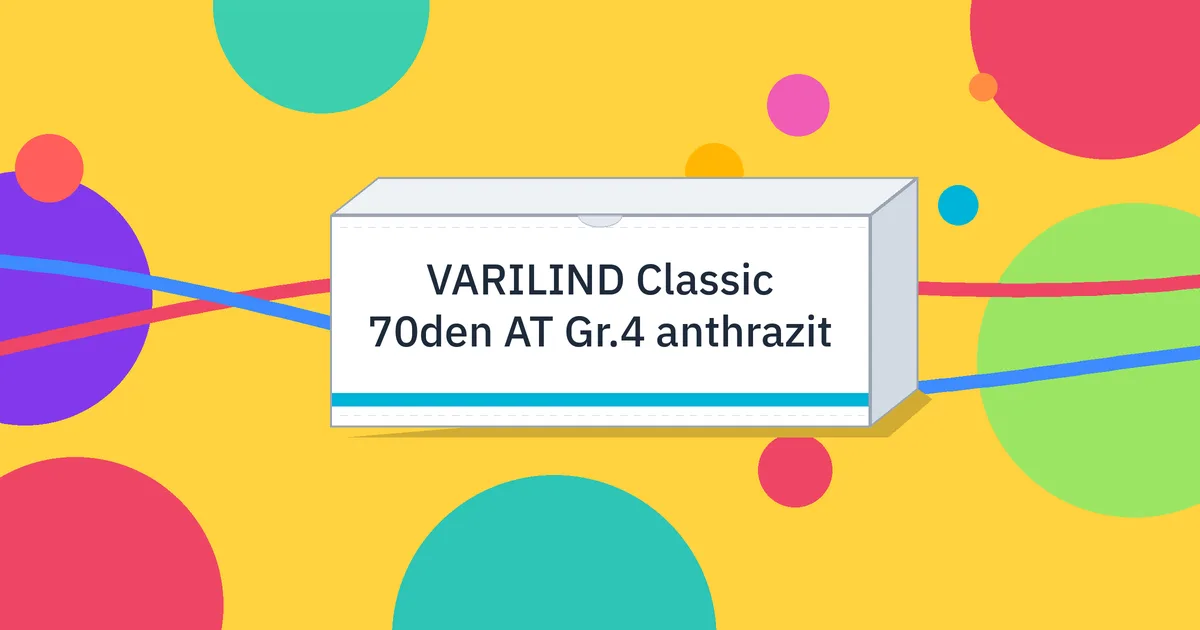 Symbolbild: Packung mit der Aufschrift VARILIND Classic 70den AT Gr.4 anthrazit (PZN 09521887) – Verfügbarkeit und Bezug in Apotheken in Frankfurt am Main