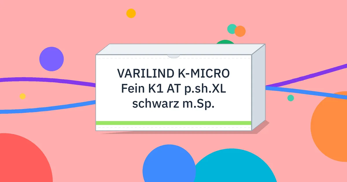 Symbolbild: Packung mit der Aufschrift VARILIND K-MICRO Fein K1 AT p.sh.XL schwarz m.Sp. (PZN 20552486) – Verfügbarkeit und Bezug in Apotheken in Frankfurt am Main