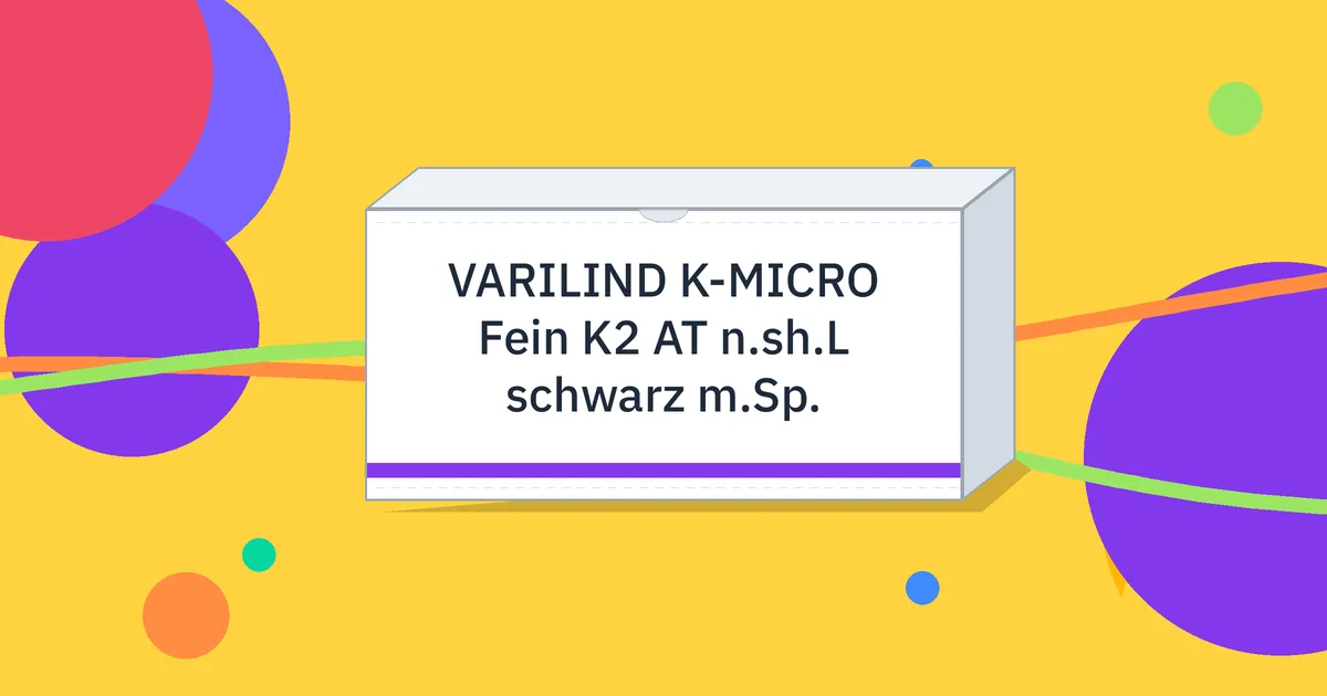 Symbolbild: Packung mit der Aufschrift VARILIND K-MICRO Fein K2 AT n.sh.L schwarz m.Sp. (PZN 20553681) – Verfügbarkeit und Bezug in Apotheken in Frankfurt am Main